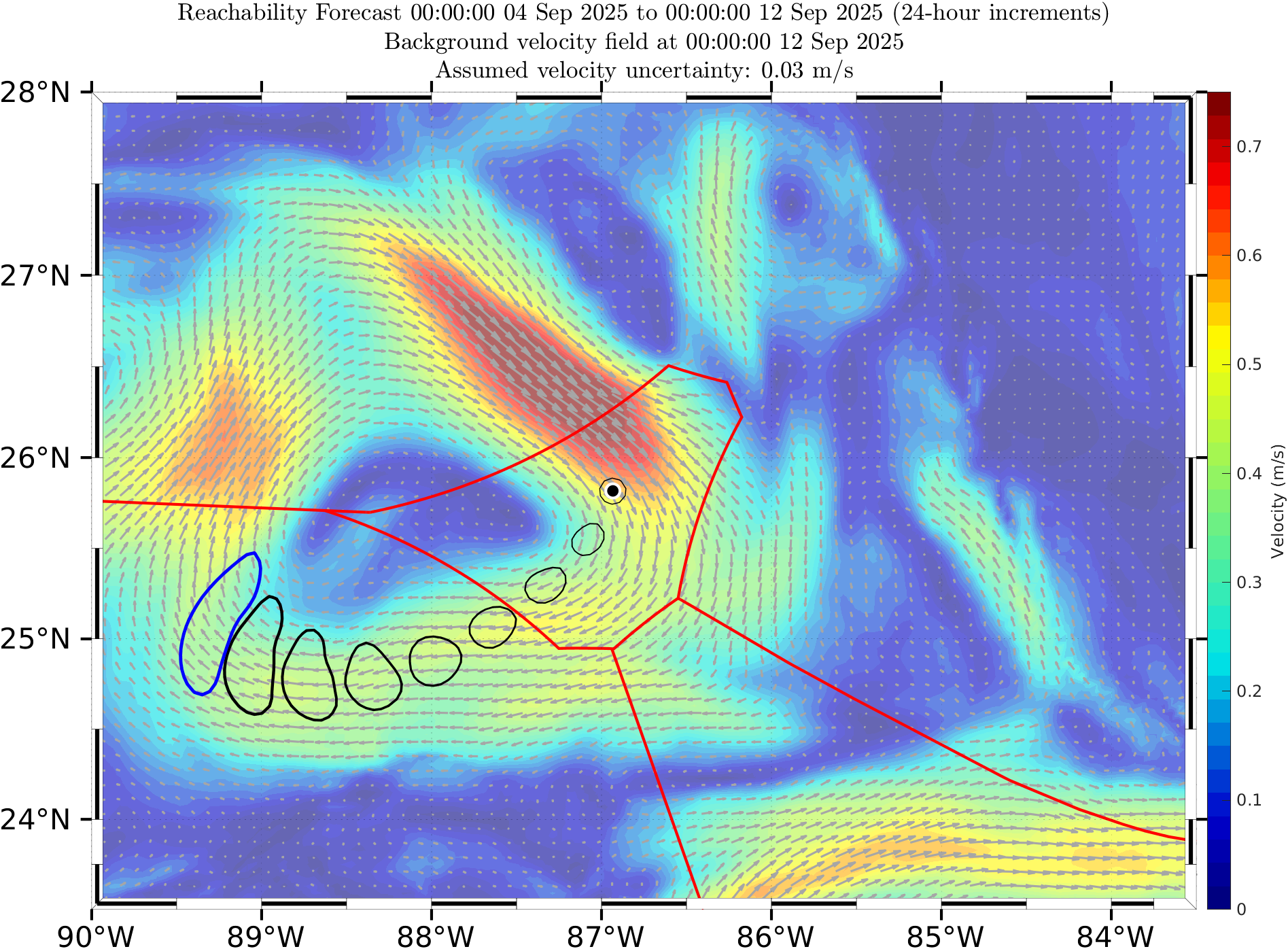 MSEAS EM-APEX Float Reachability Forecast for 04 Sep 0000Z to 12 Sep ...
